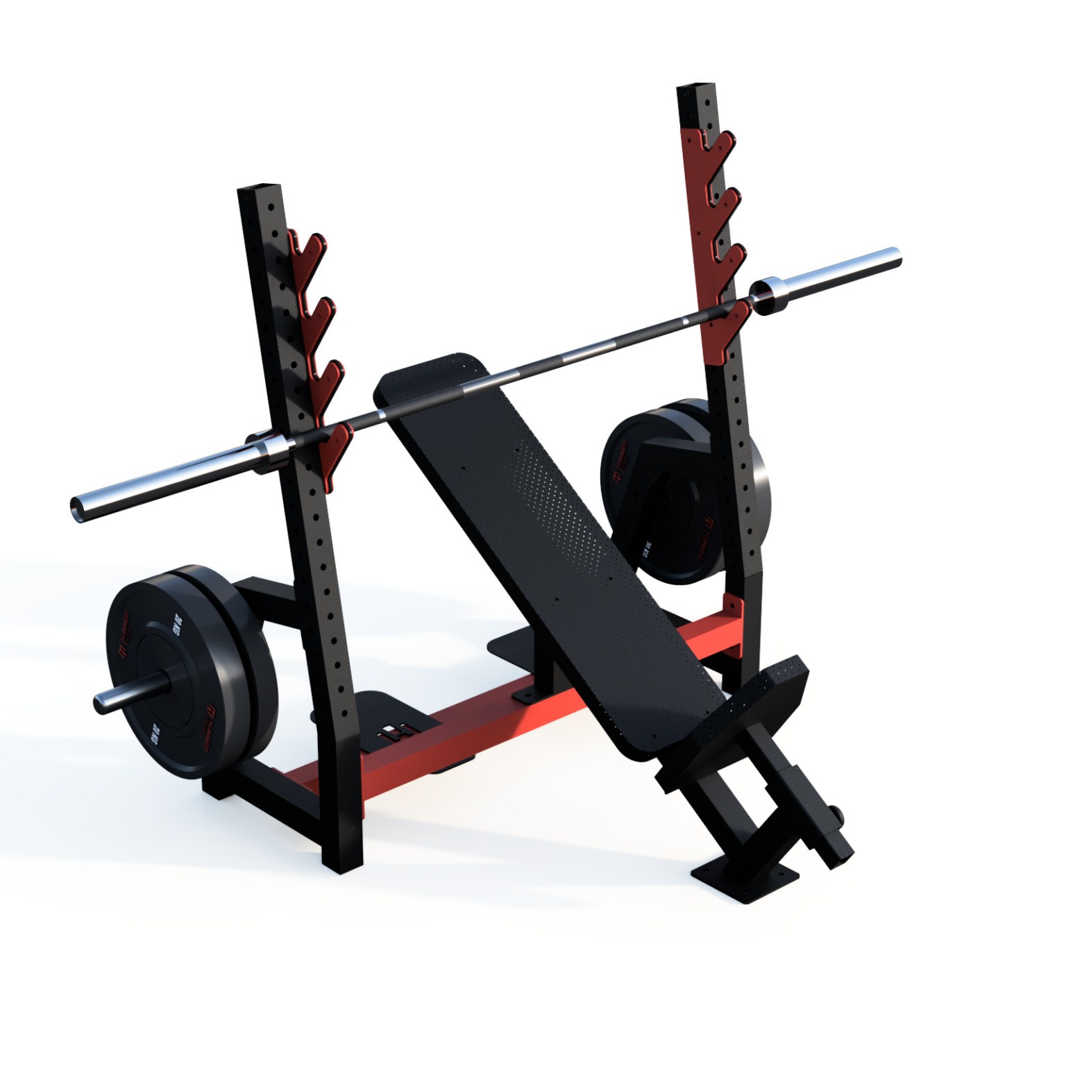 Incline bench with safety stands • Bench + Combo Rack
